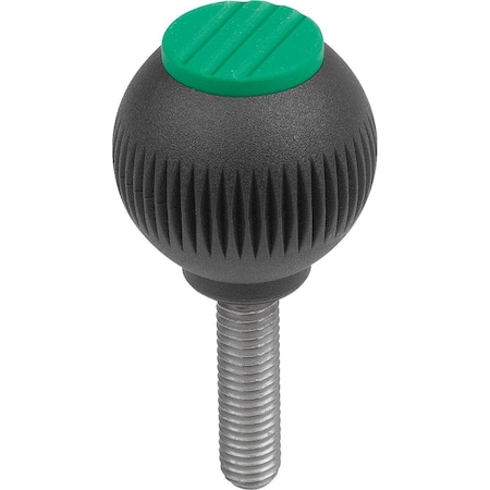 Kipp Spherical Knob Size:3, D1=40 D=M10X20, Thermoplastic Black Ral7021, Comp:Steel, Cap:Green ...